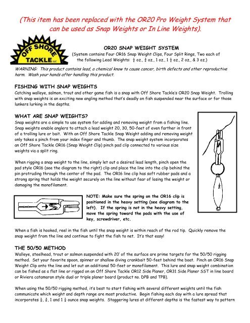 OR20 Snap Weight System Instructions Revised ... - Off Shore Tackle