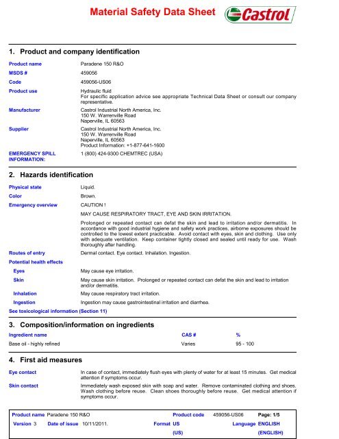 US - Castrol - PDS & MSDS Search