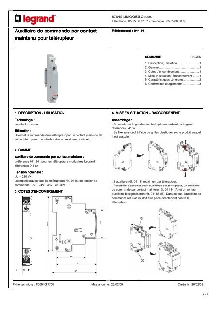 Fiche Technique F00940FR-00.pdf - Legrand