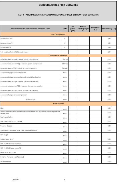 BORDEREAU DES PRIX UNITAIRES - Bouzigues