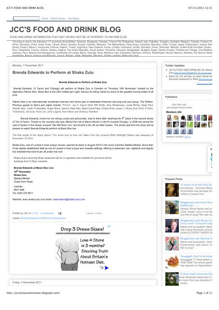 JCC'S FOOD AND DRINK BLOG - Shaka Zulu JCC'S FOOD AND DRINK BLOG - Shaka Zulu