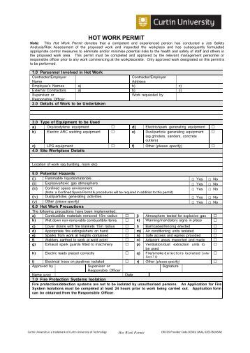 Hot Work Permit - Waterfront Place