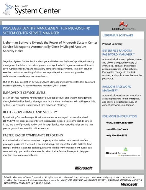 SCSM Integration Datasheet - Lieberman Software