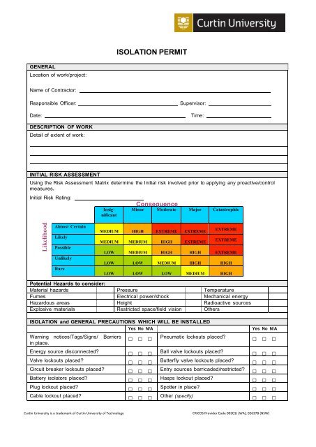 ISOLATION PERMIT - Curtin Properties