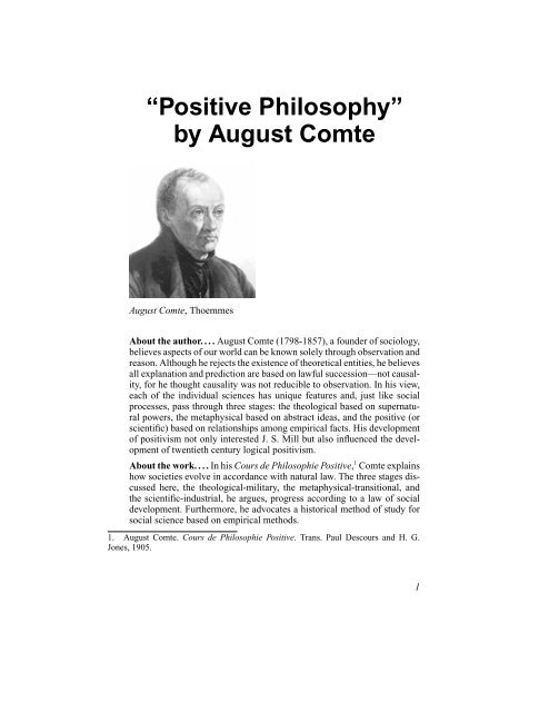 Positive Philosophy Auguste Comte