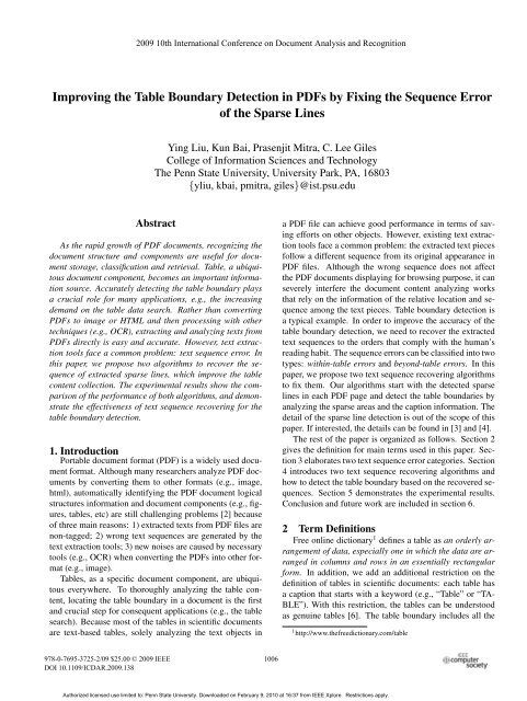 Improving The Table Boundary Detection In Pdfs Dr C Lee Giles