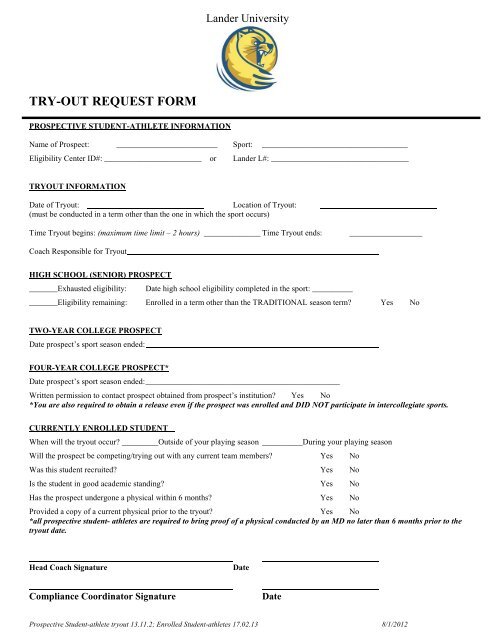 Tryout Form - Lander University