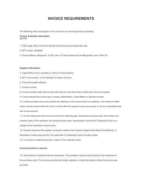 INVOICE REQUIREMENTS - PGSupplier.com
