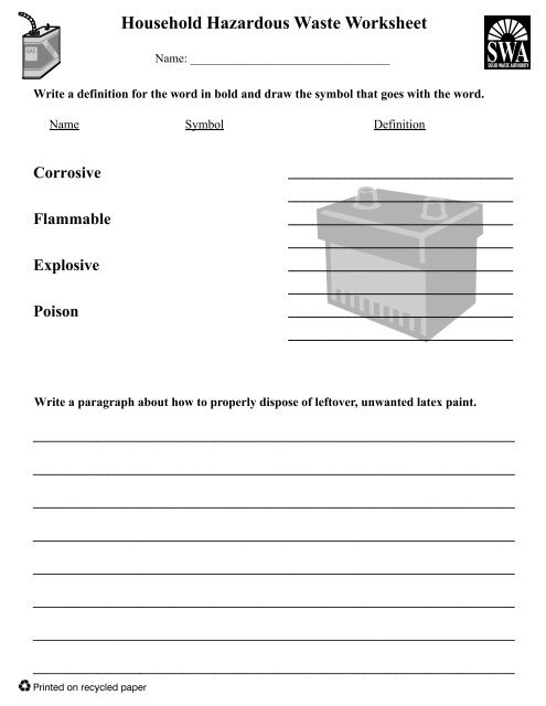 HHW Worksheet - Solid Waste Authority