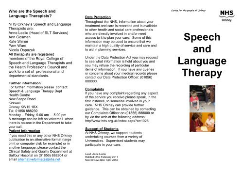 Speech and Language Therapy information leaflet ... - NHS Orkney