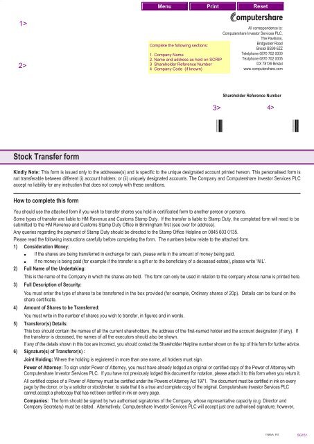 Access the Stock Transfer form - Investors