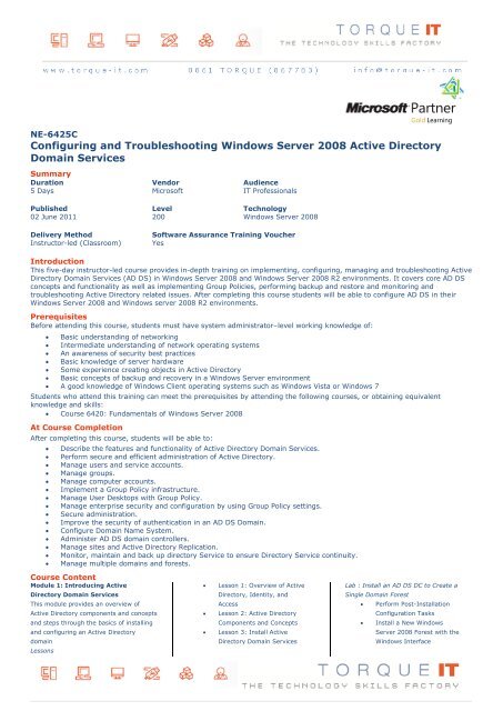 Configuring and Troubleshooting Windows Server 2008 ... - Torque IT