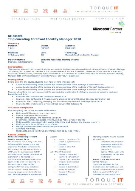 Implementing Forefront Identity Manager 2010 - Torque IT