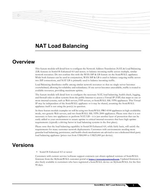 NAT Load Balancing Overview - SonicWALL NAT Load Balancing Overview - SonicWALL