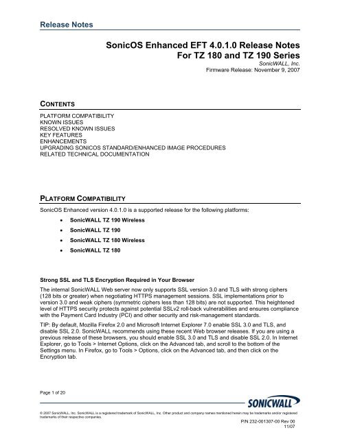 SonicOS Enhanced 4.0 Release Notes - SonicWALL