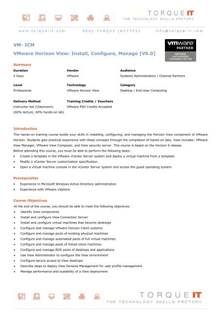 VM- ICM VMware Horizon View: Install, Configure ... - Torque IT