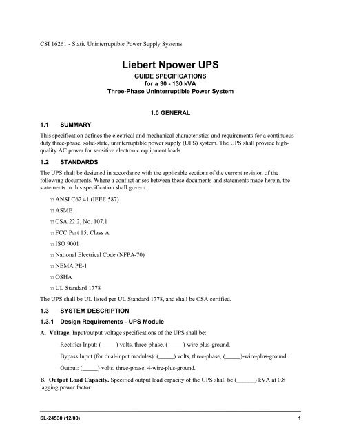 Liebert Npower UPS - R & D Data Products