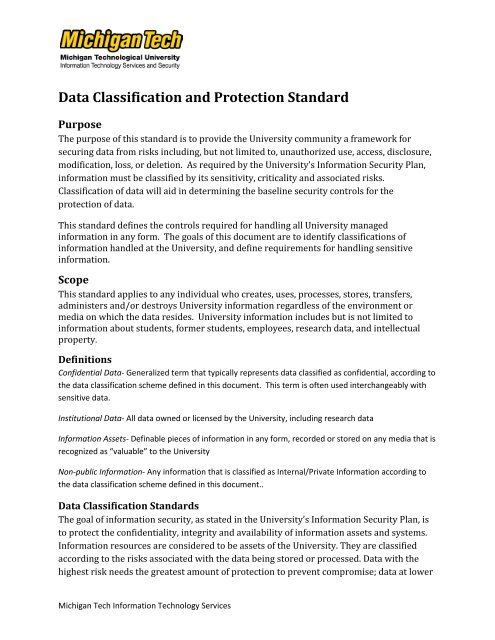 Data Classification And Protection Standard Information Security At