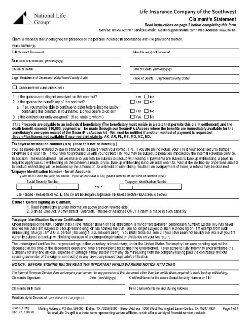 Claimant S Statement National Life Group claimant-s-statement-national-life-group