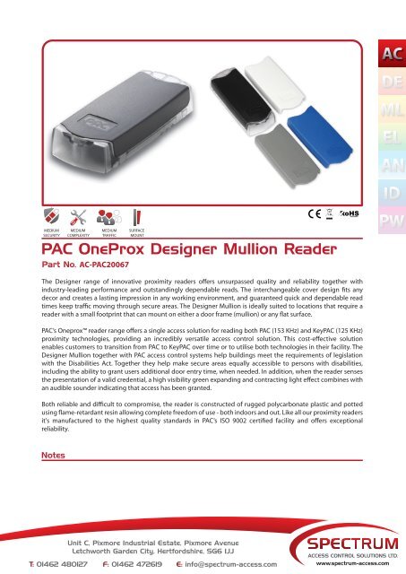 PAC 20067 Data Sheet - Spectrum Access Control Solutions