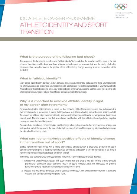 ATHLETIC IDENTITY AND SPORT TRANSITION