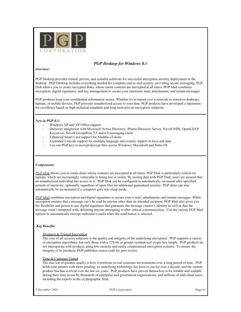 PGP Desktop for Windows 8.0 - Dematerialised ID