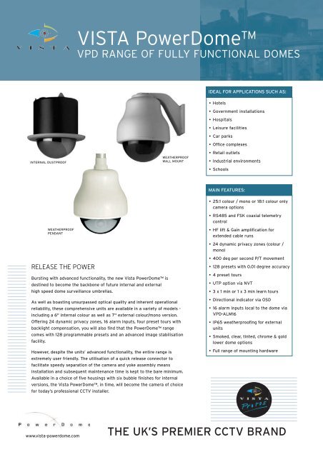 VISTA CCTV PowerDomeT VPD Range Of Fully Functional Domes