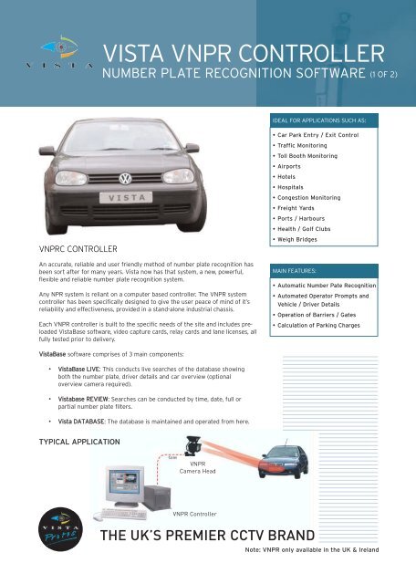VISTA CCTV VNPR Controller Number Plate Recognition Software