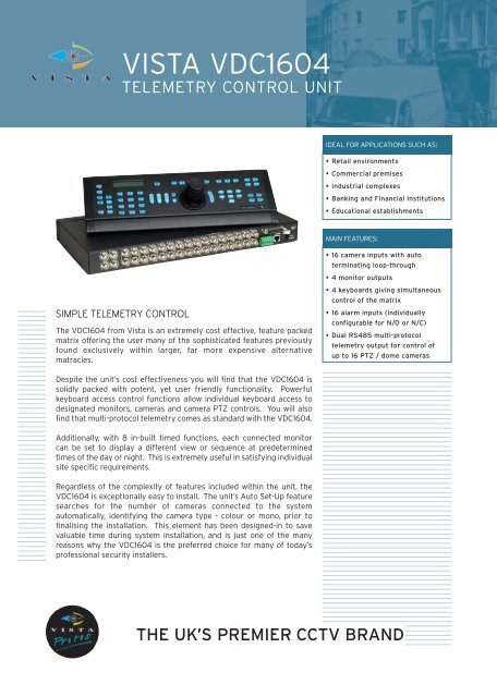 VISTA CCTV VDC1604 Telemetry Control Unit