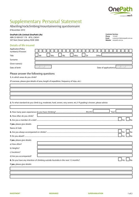 Supplementary Personal Statement - OnePath