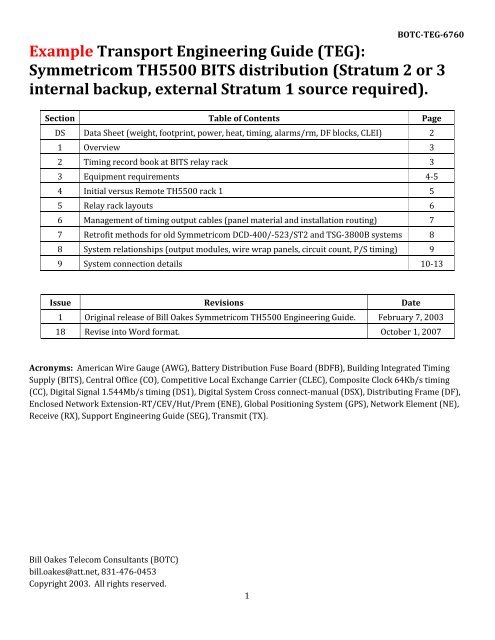 Symmetricom TH5500 BITS distribution - Bill Oakes Telecom ...