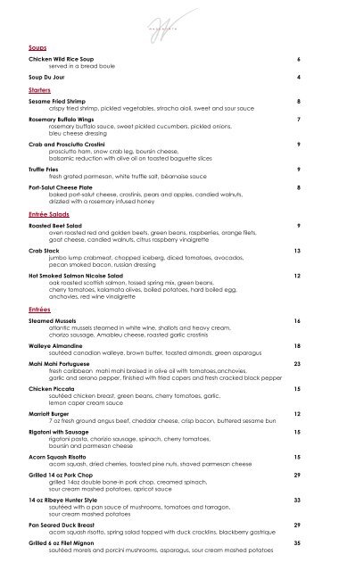Wadsworth Dinner Menu - Minneapolis Marriott Northwest