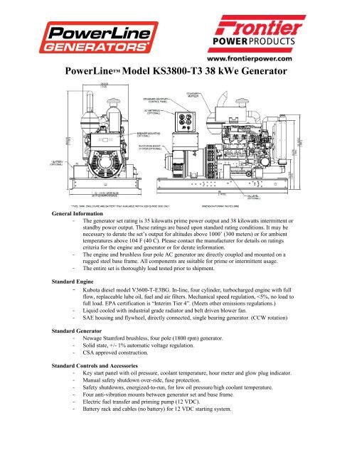 spec sheet - Frontier Power Products