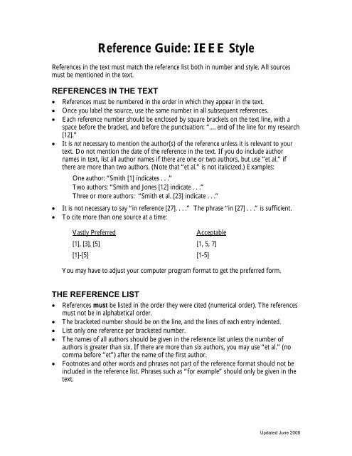 Reference Guide: IEEE Style