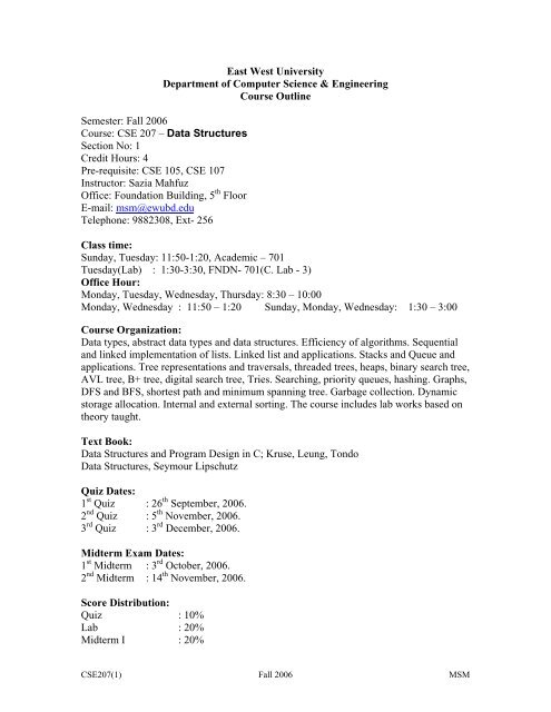 Course Outline - East West University