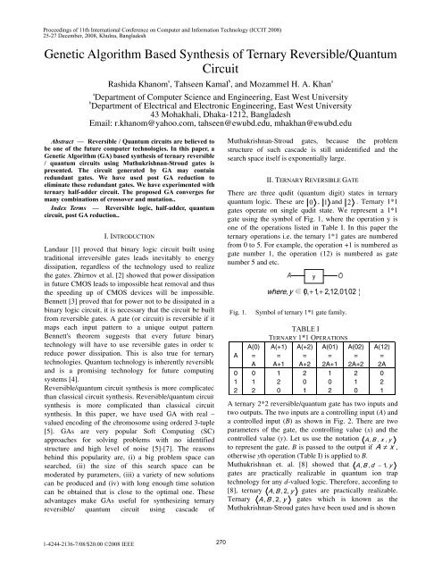 Genetic Algorithm Based Synthesis Of Ternary Reversible Quantum
