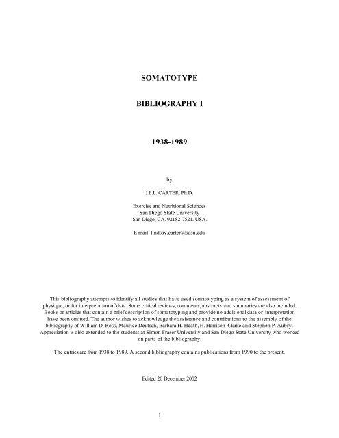 SOMATOTYPE BIBLIOGRAPHY I 1938-1989 - Somatotype.org