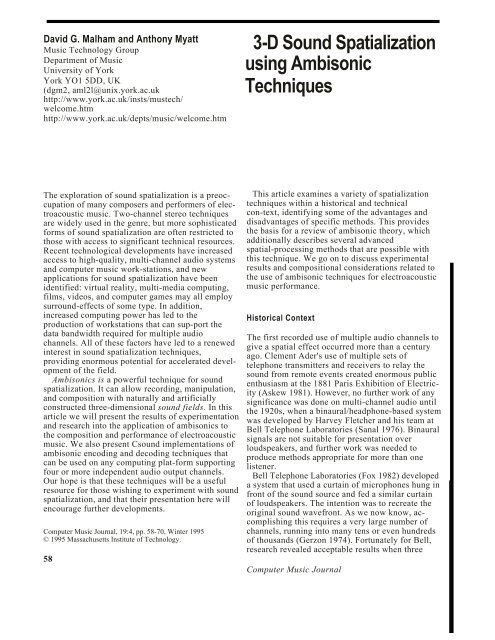 3-D Sound Spatialization using Ambisonic Techniques - Sam Drazin