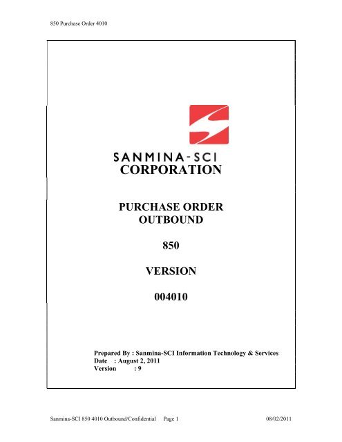 X12 850 Purchase Order Outbound - Sanmina X12 850 Purchase Order Outbound - Sanmina