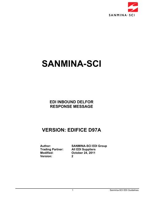 Edifact DELFOR Response - Sanmina