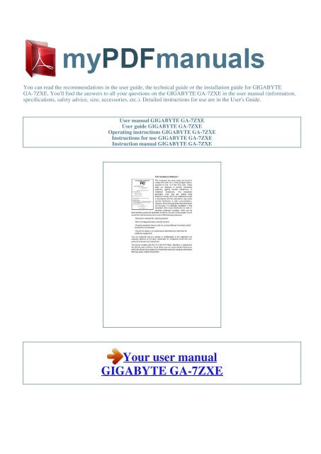 User manual GIGABYTE GA-7ZXE - MY PDF MANUALS User manual GIGABYTE GA-7ZXE - MY PDF MANUALS