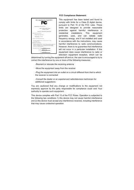 FCC Compliance Statement: This equipment has been tested and ...