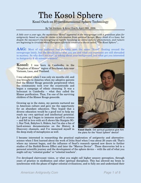 The Kosol Sphere - American Antigravity