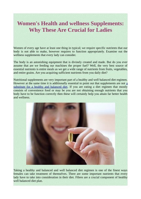 Women's Health and wellness Supplements: Why These Are Crucial for Ladies