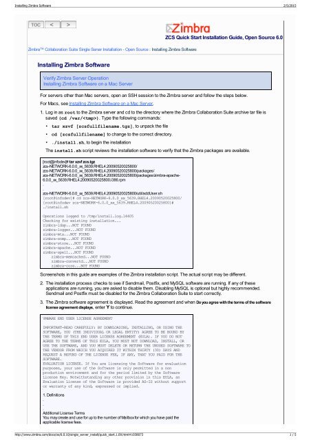 Installing Zimbra Software
