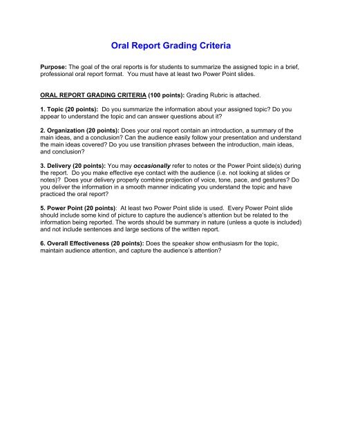 Oral Report Grading Criteria