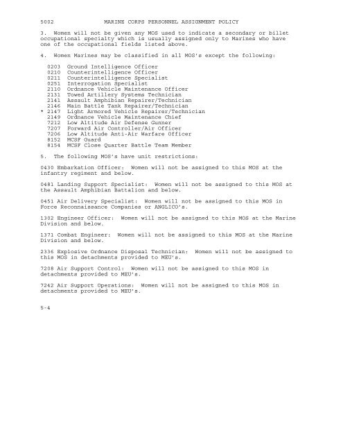 5002 MARINE CORPS PERSONN