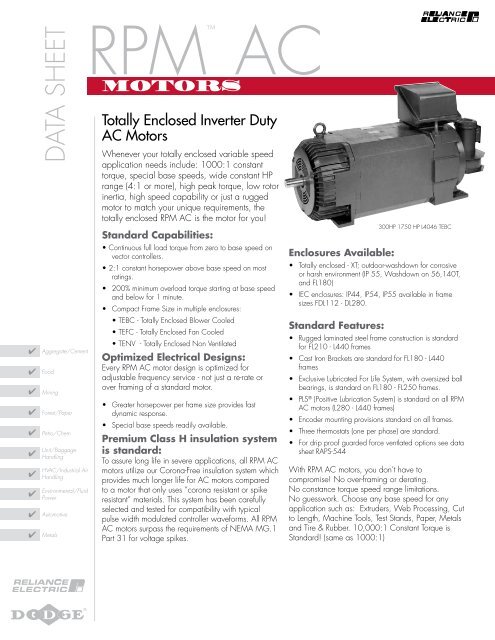 DATA SHEET - Reliance Electric