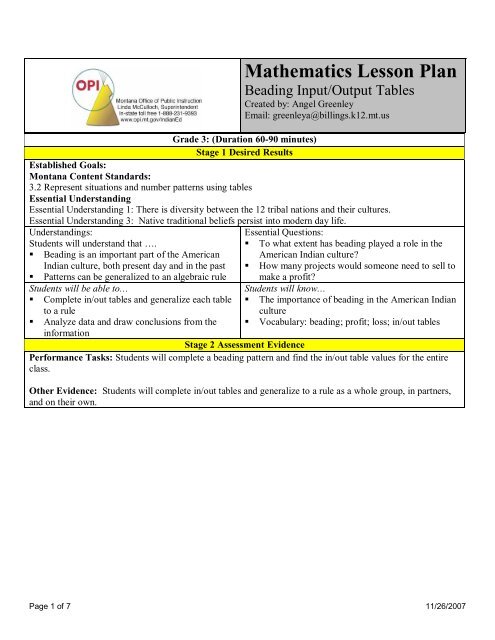 Mathematics Lesson Plan