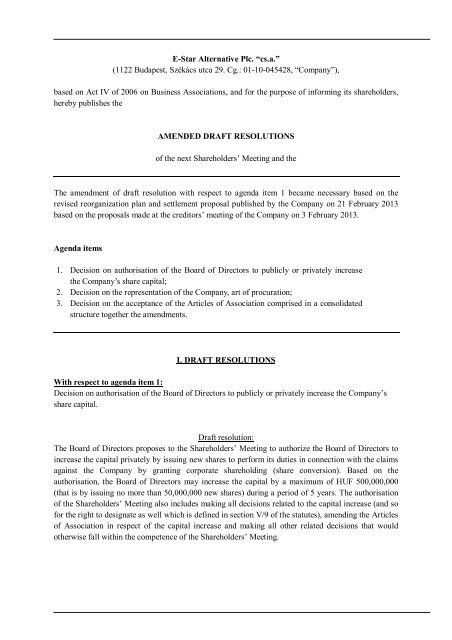 amended draft resolutions - E-Star